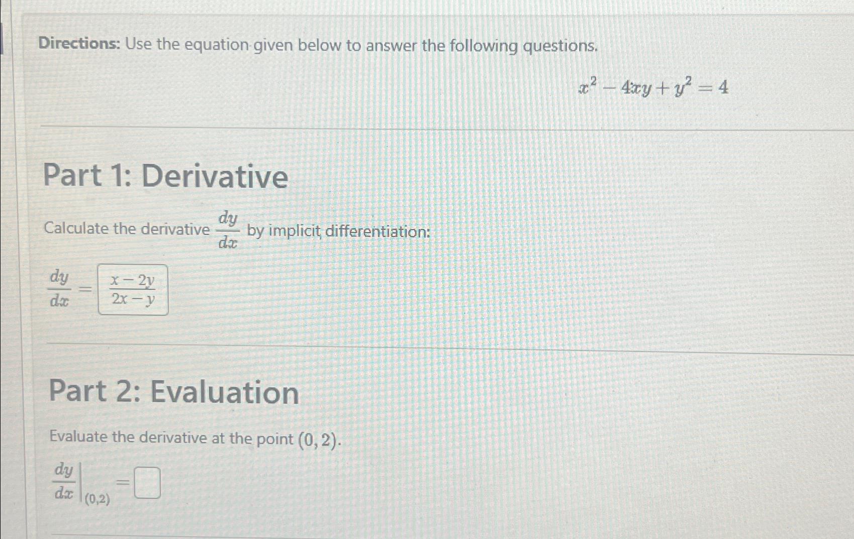 Directions: Use the equation given below to answer | Chegg.com