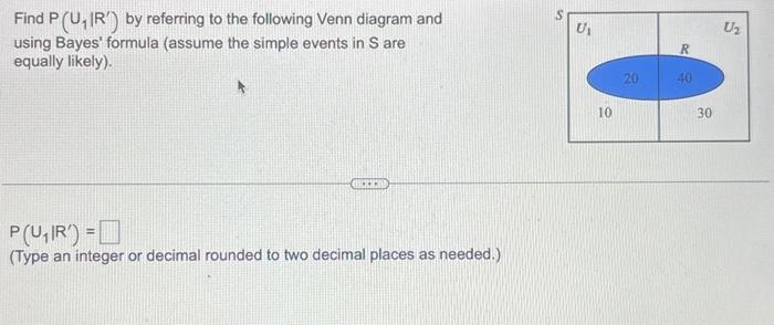 Solved Find P(U1∣R′) by referring to the following Venn | Chegg.com