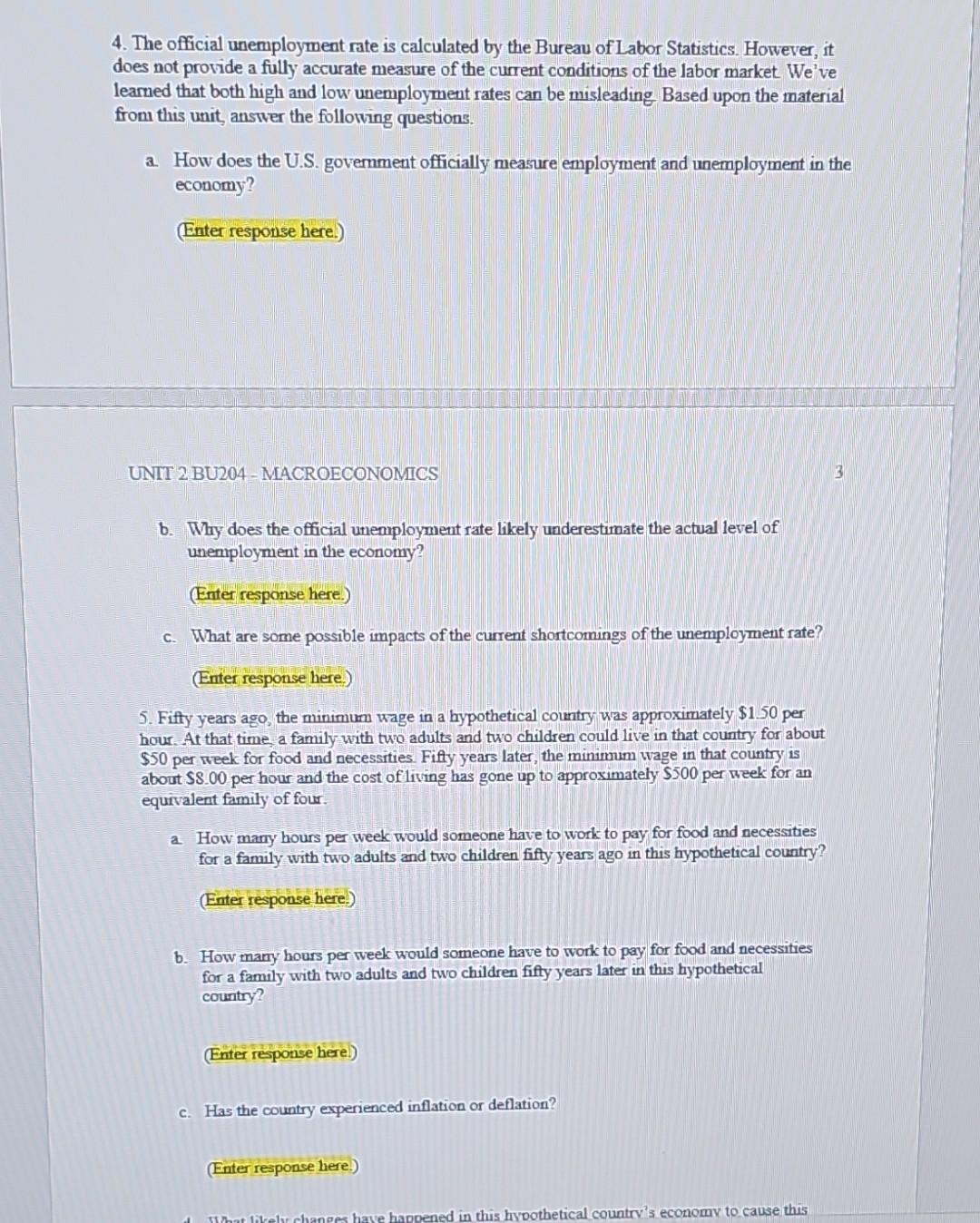 Solved Ihis assignment addresses unemployment and intlation | Chegg.com