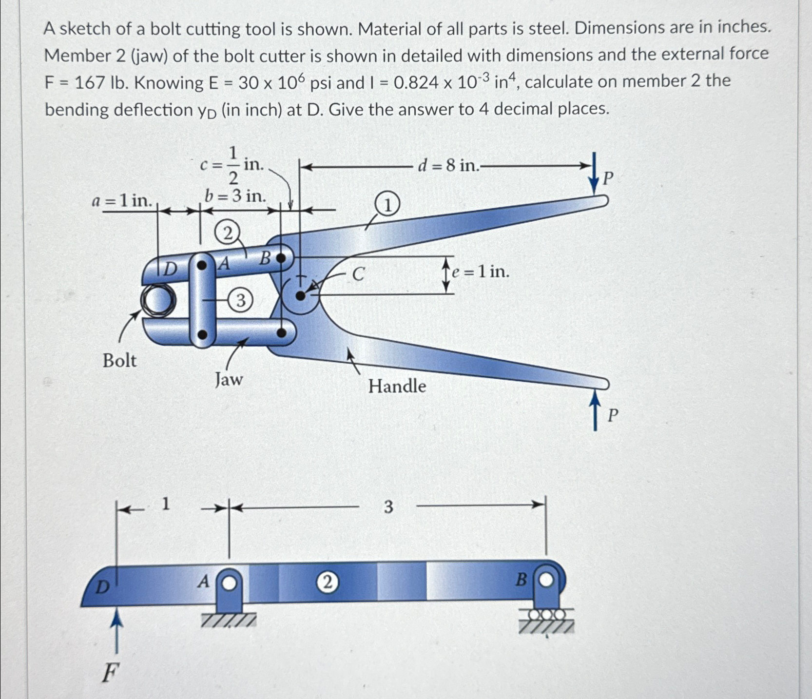 Solved A sketch of a bolt cutting tool is shown. Material of | Chegg.com