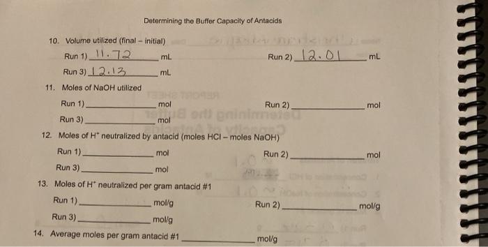 Solved Determining the Buffer Capacity of Antacids Data | Chegg.com