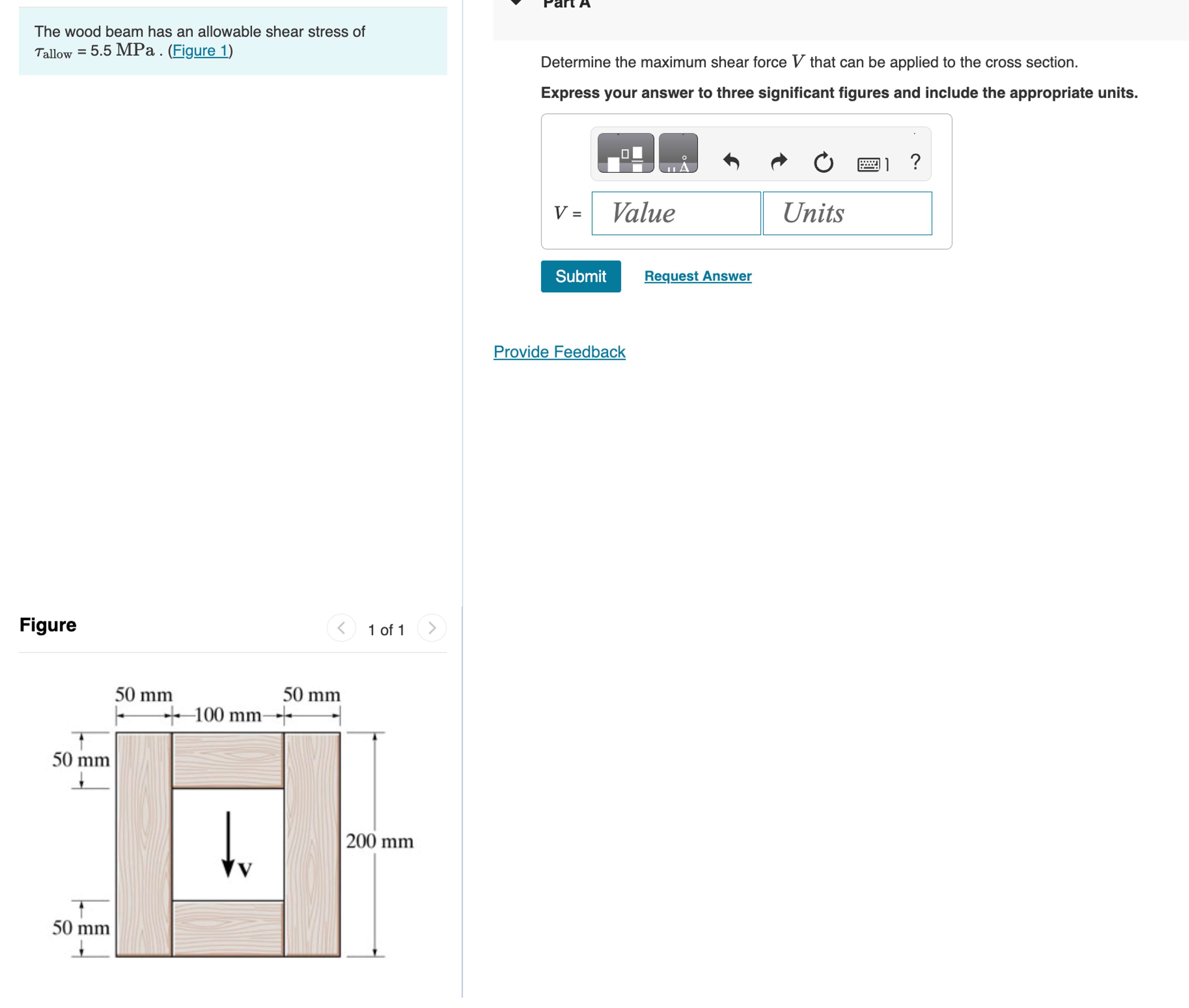 Solved The wood beam has an allowable shear stress | Chegg.com