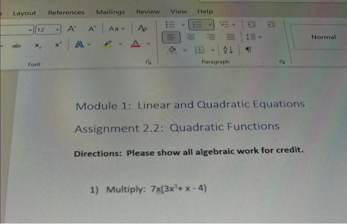 Solved Module 1: Linear and Quadratic Equations Assignment | Chegg.com