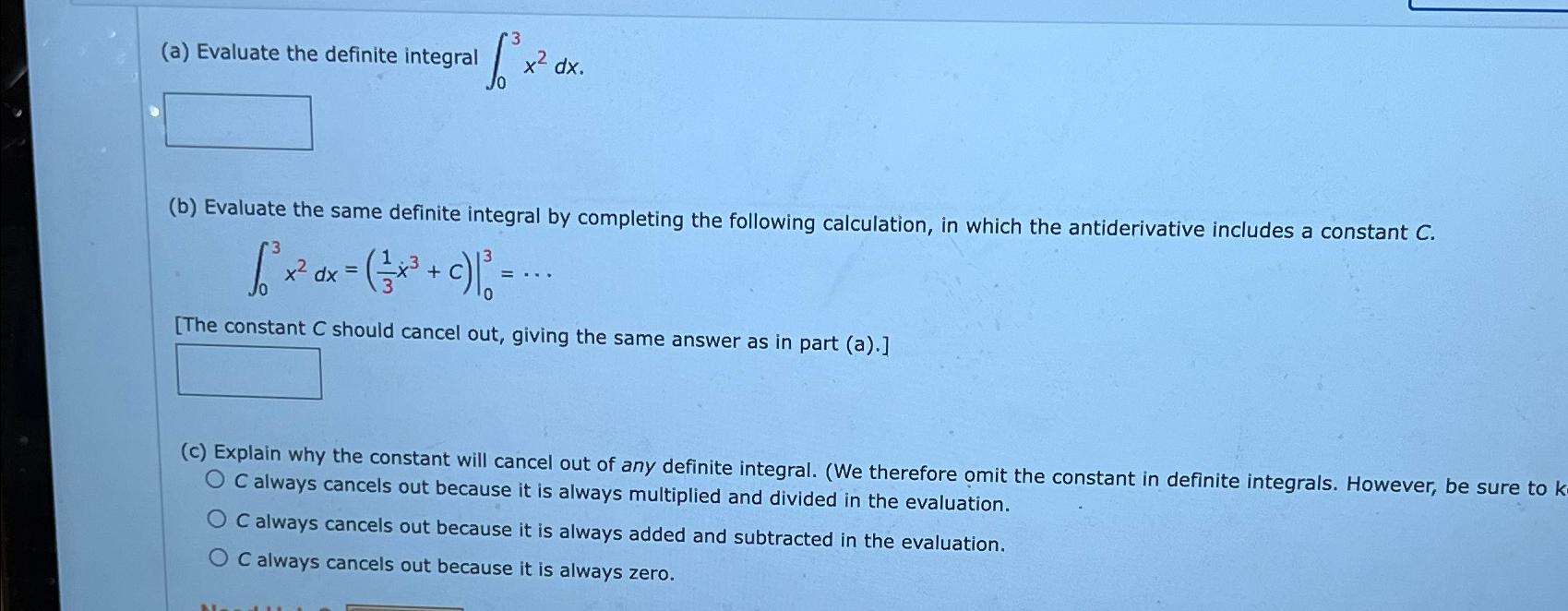 Solved (a) ﻿Evaluate the definite integral ∫03x2dx(b) | Chegg.com