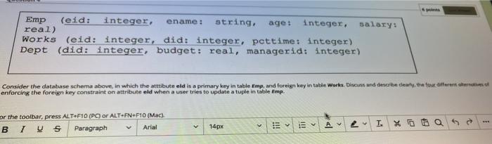 Emp (eid: integer, ename : string, age: integer, | Chegg.com