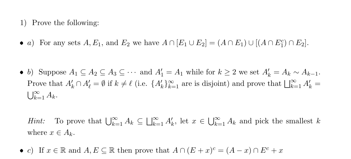 Solved Prove the following:a For any sets A,E1, ﻿and E2 ﻿we | Chegg.com