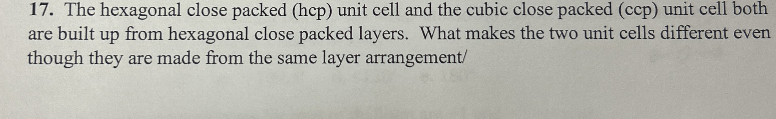 Solved The hexagonal close packed (hcp) ﻿unit cell and the | Chegg.com