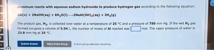 Solved Aluminum reacts with aqueous sodium hydroxide to | Chegg.com