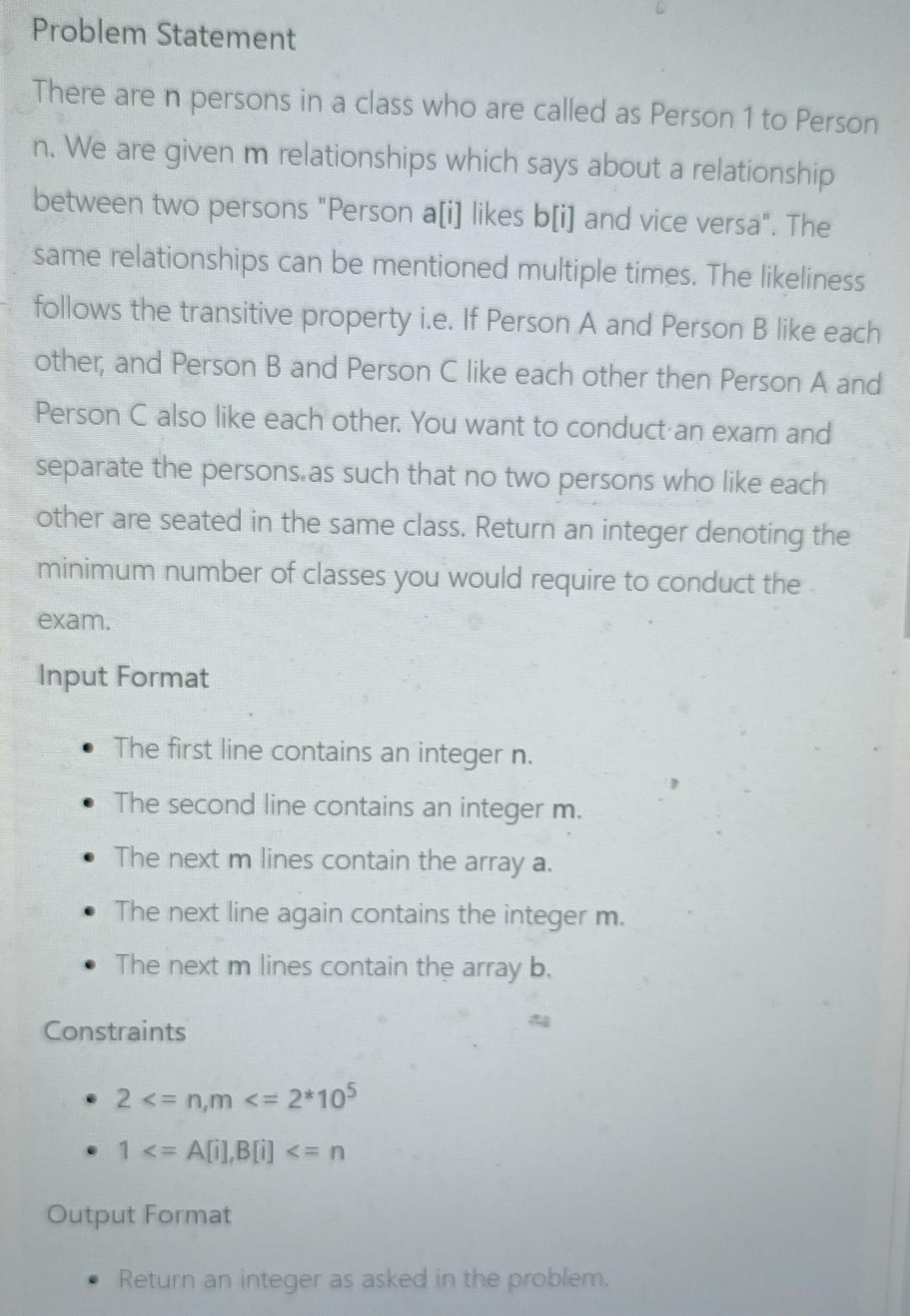 Solved Problem Statement There are n persons in a class who | Chegg.com Solved Problem Statement There are n persons in a class who | Chegg.com
