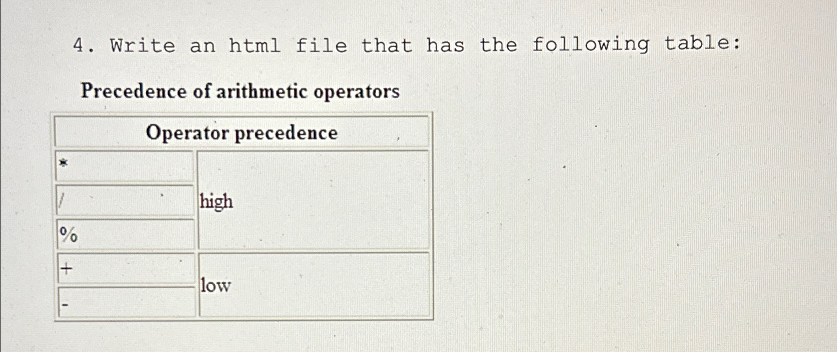 Solved Write an html file that has the following | Chegg.com