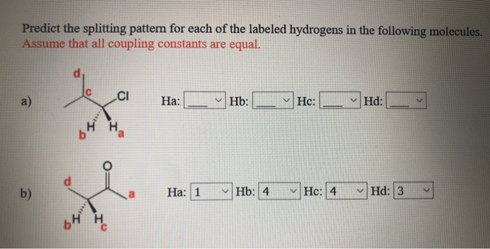 Solved Predict the splitting pattern for each of the labeled | Chegg.com