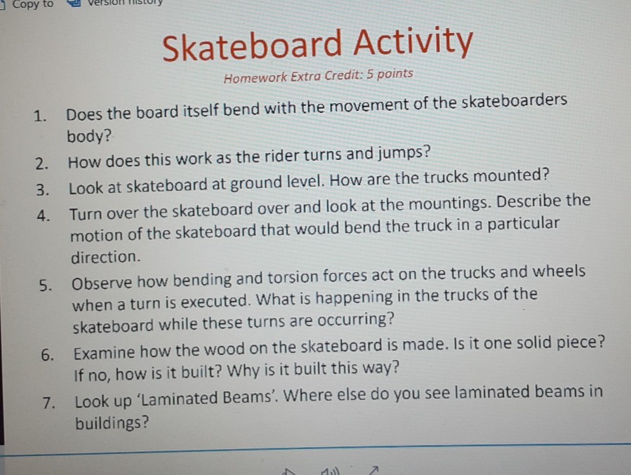 Copy to Skateboard Activity Homework Extra Credit: 5 | Chegg.com