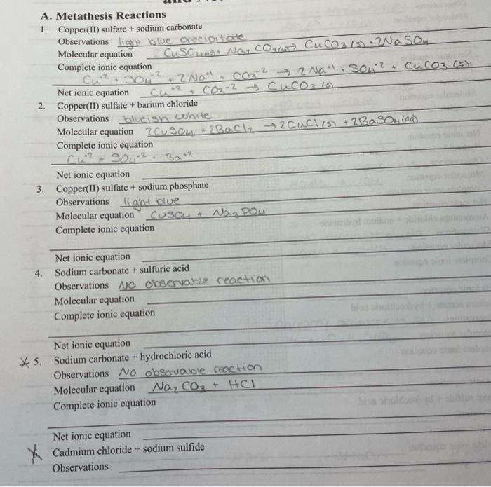 Solved 2 A. Metathesis Reactions 1. Copper(II) sulfate + | Chegg.com