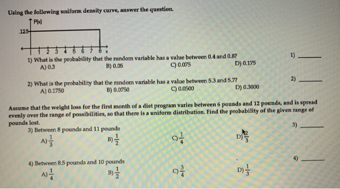 Solved Using the following uniform density curve, answer the | Chegg.com