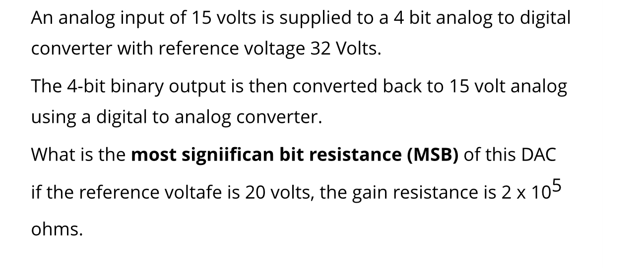 Solved An analog input of 15 ﻿volts is supplied to a 4 ﻿bit | Chegg.com