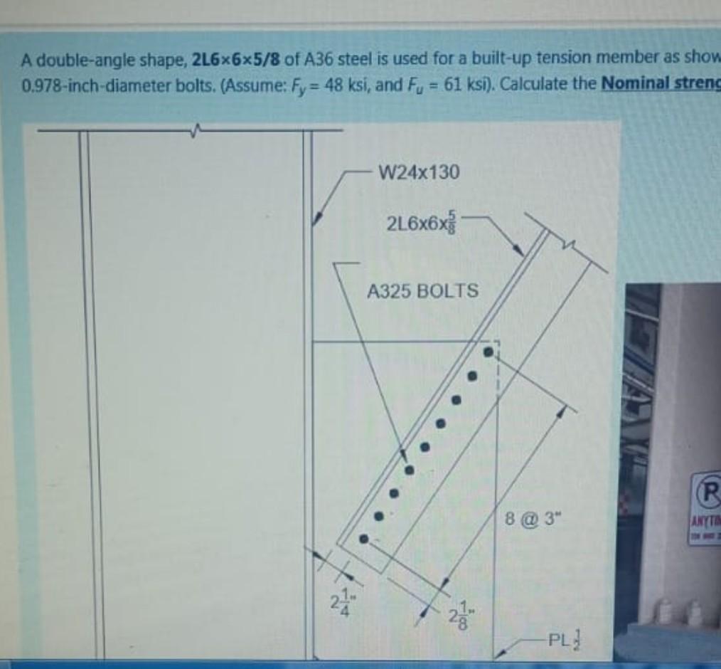 Solved A double-angle shape, 2L6x6x5/8 of A36 steel is used | Chegg.com