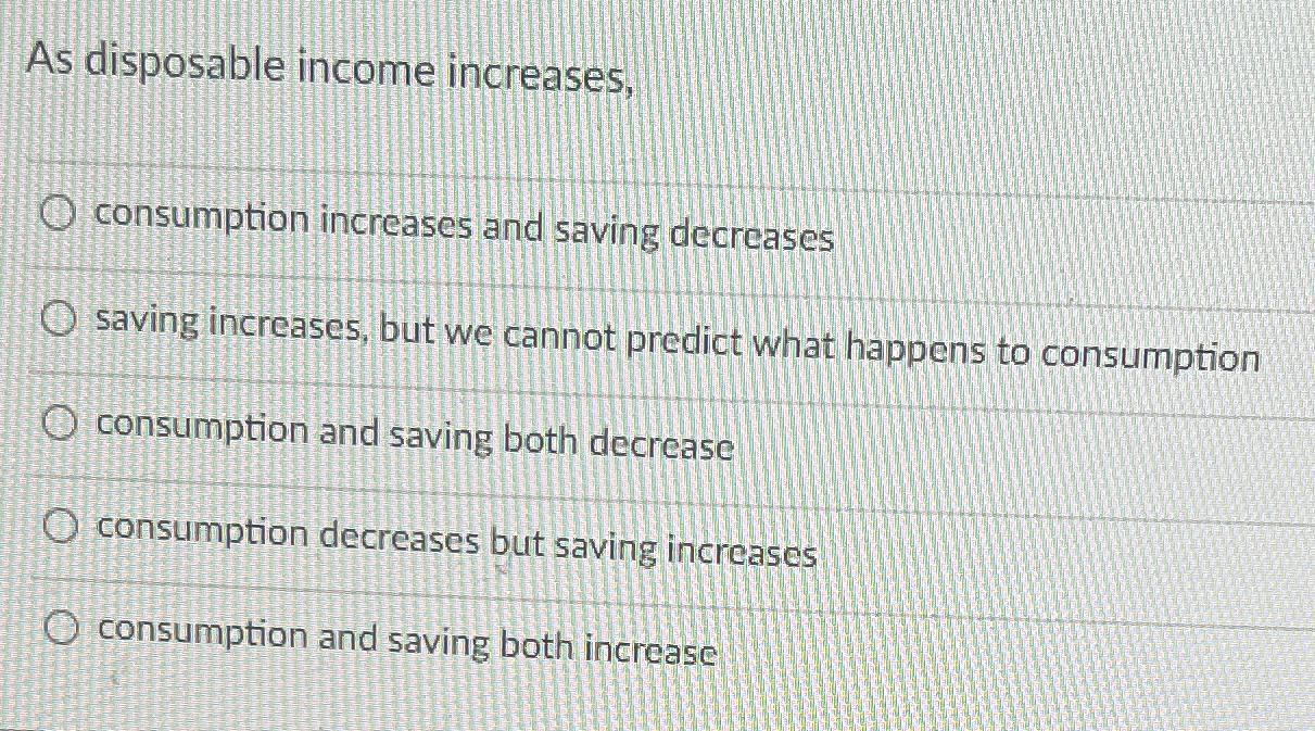 Solved As disposable income increases,consumption increases | Chegg.com