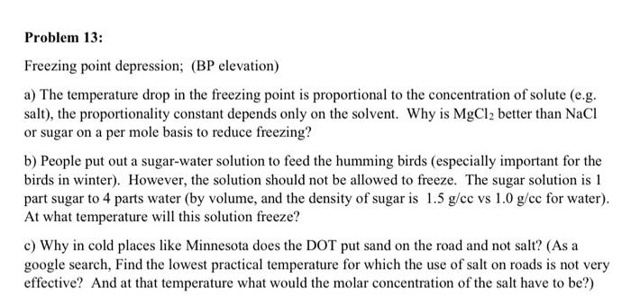 Solved Freezing point depression; (BP elevation) a) The | Chegg.com