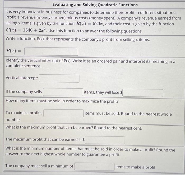 Solved Evaluating and Solving Quadratic Functions It is very | Chegg.com