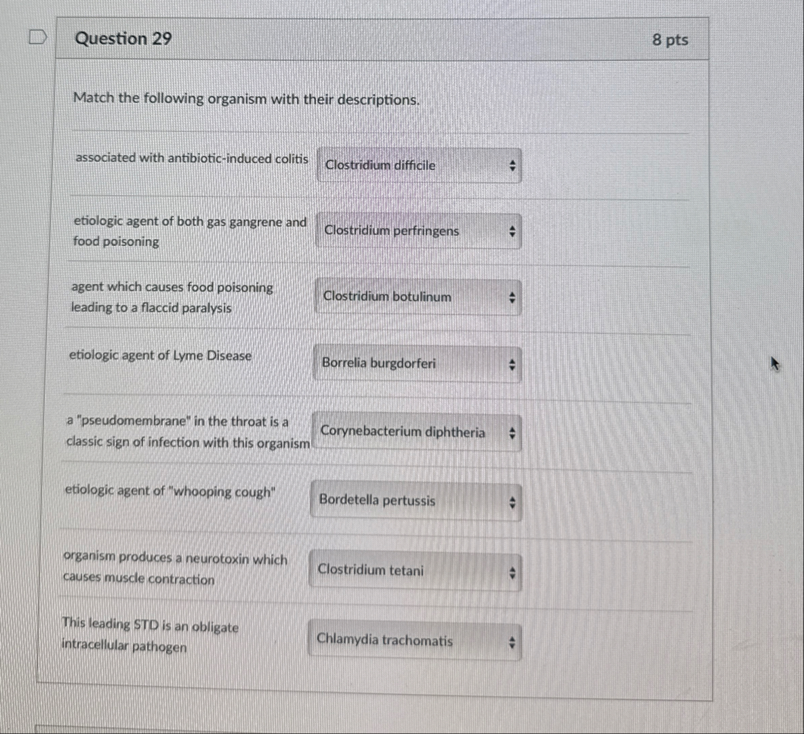 Solved Question 298 ﻿ptsMatch the following organism with | Chegg.com