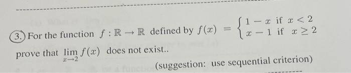 Solved (3.) For the function f:R→R defined by f(x)={1−xx−1 | Chegg.com