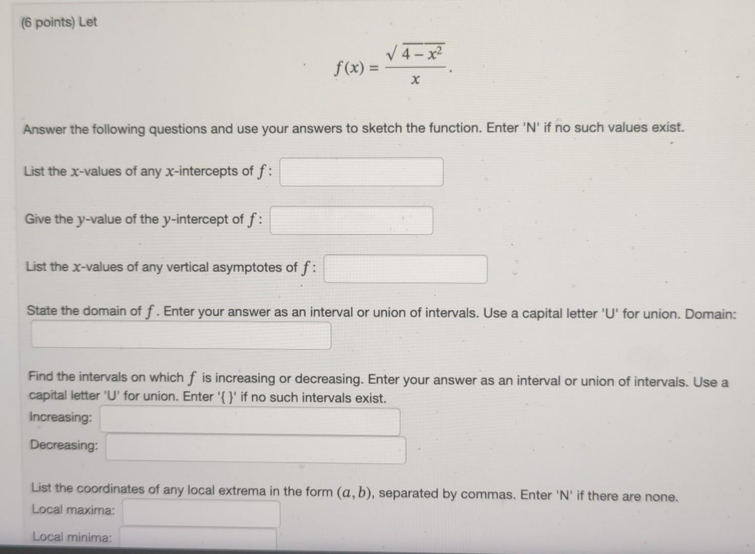 Solved (6 points) Let f(x)=x4−x2 Answer the following | Chegg.com