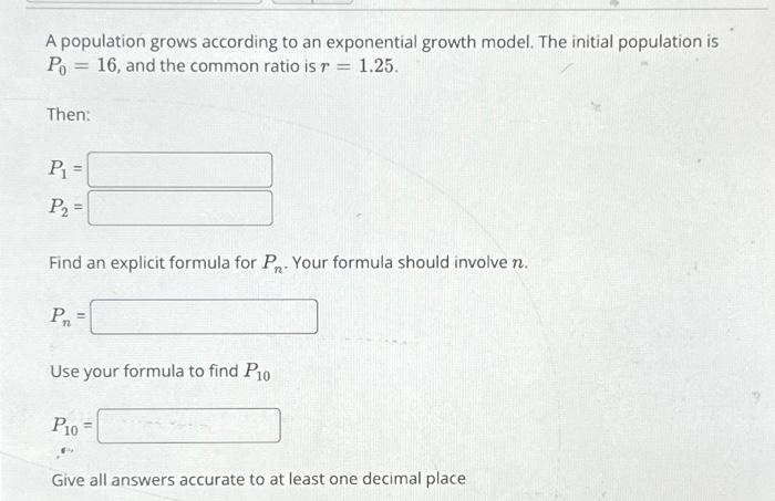 Solved A population grows according to an exponential growth | Chegg.com