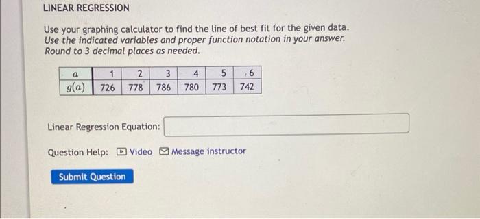 Solved Use your graphing calculator to find the line of best | Chegg.com