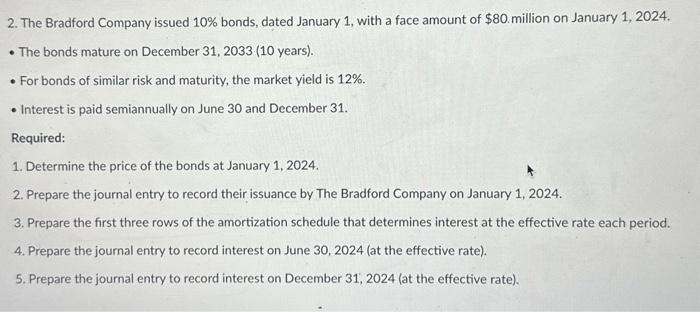 Solved 2. The Bradford Company issued 10% bonds, dated | Chegg.com