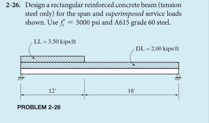 Solved 2-26. Design a rectangular reinforced concrete beam | Chegg.com