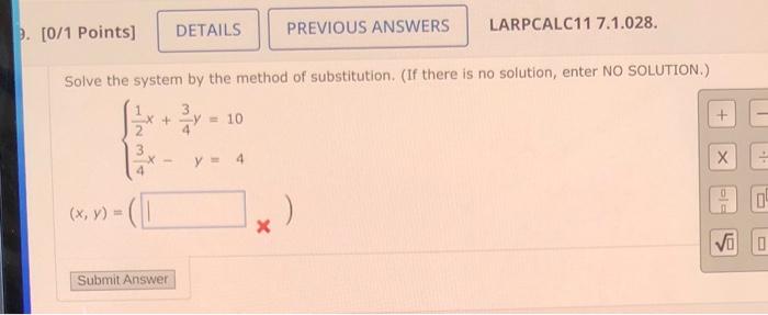 Solved solve the system by the methos of substitution (if | Chegg.com