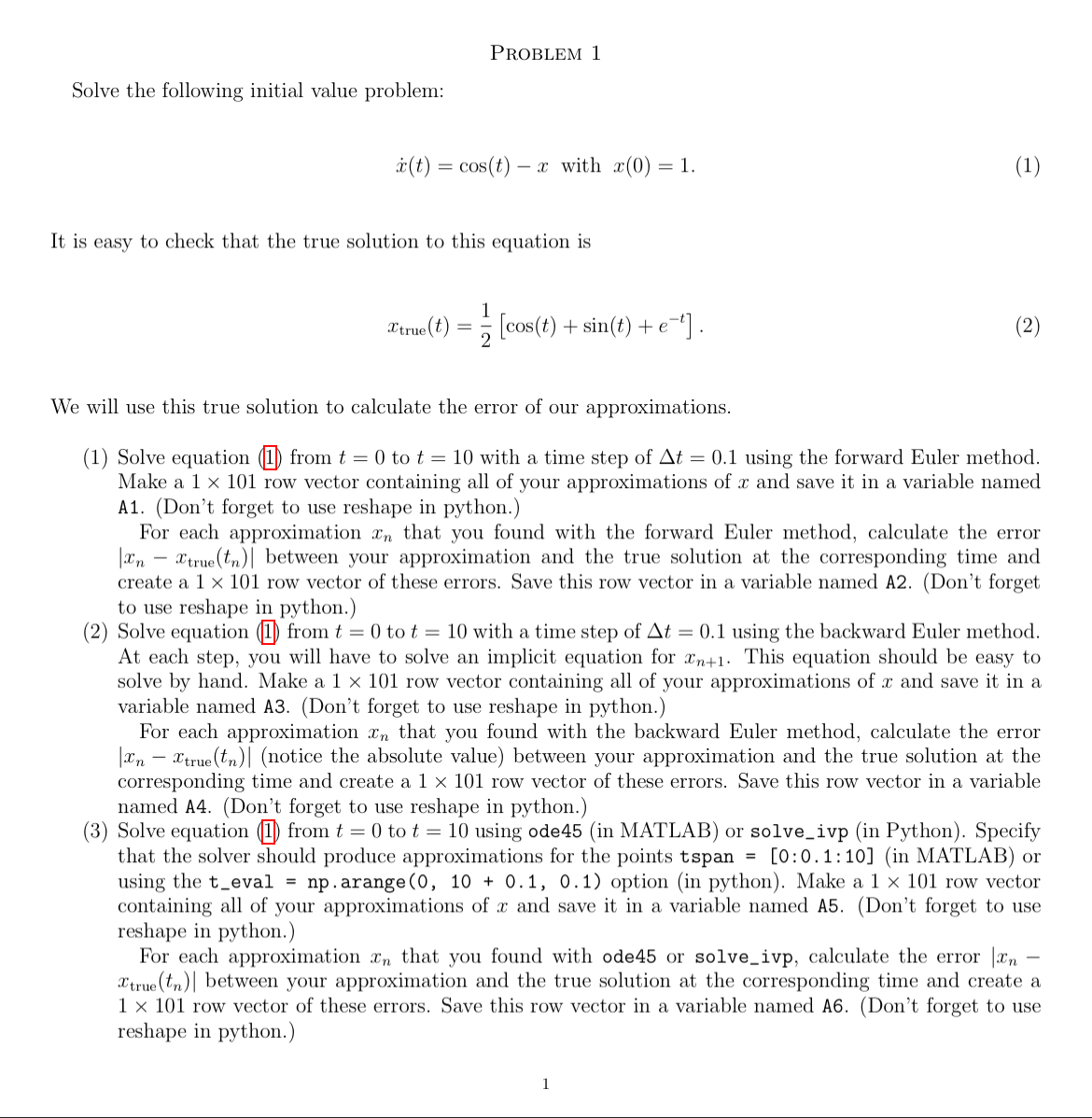 Problem 1Solve the following initial value | Chegg.com