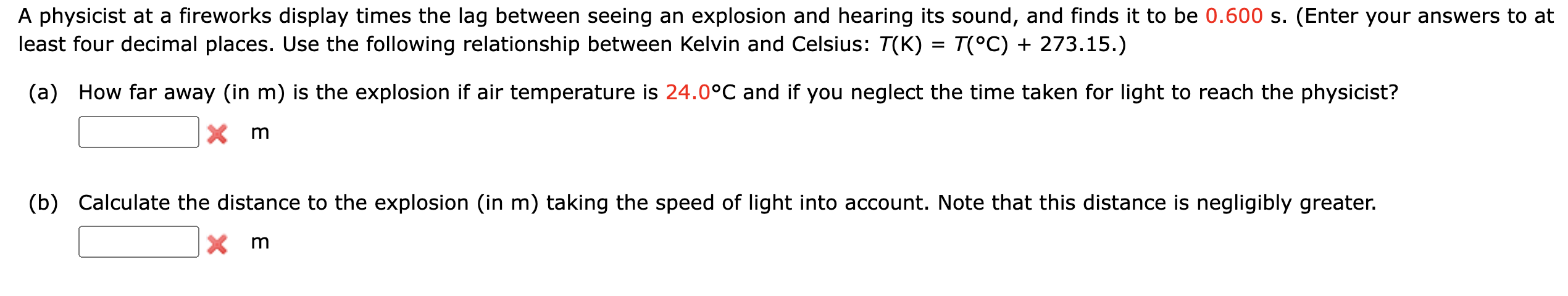 Solved A physicist at a fireworks display times the lag | Chegg.com