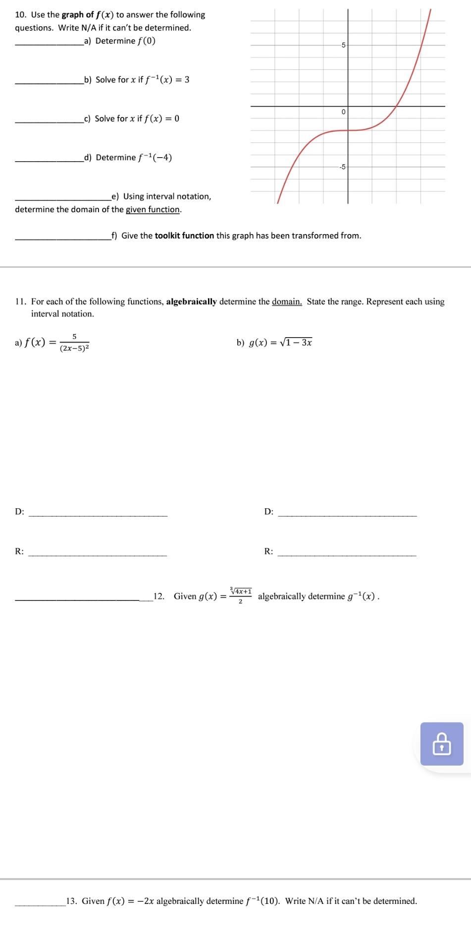 Solved 10. Use the graph of f(x) to answer the following | Chegg.com