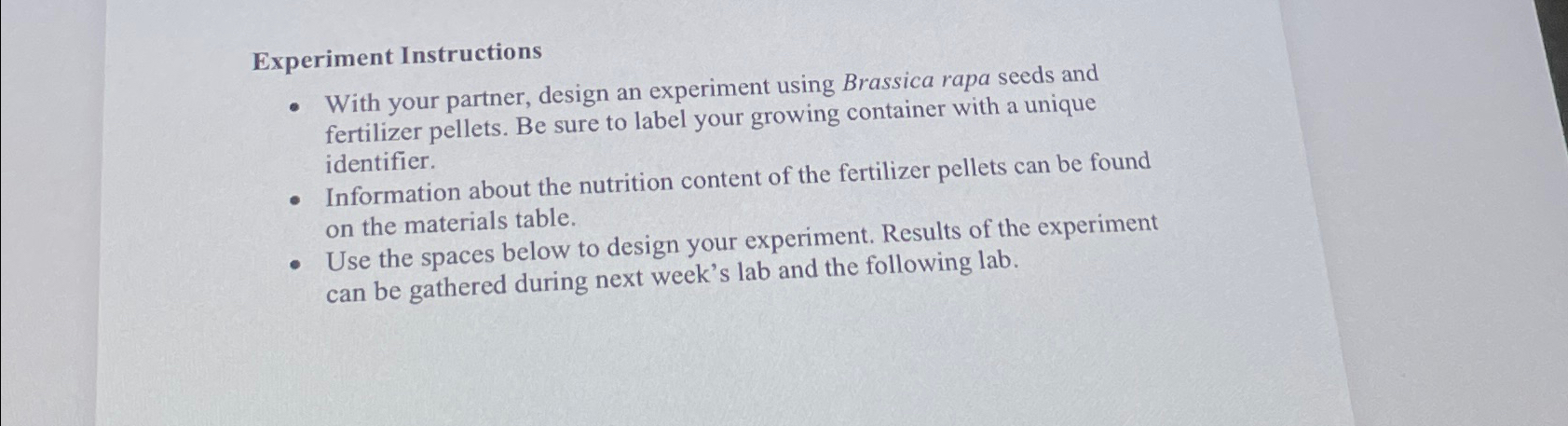 Solved Experiment InstructionsWith your partner, design an | Chegg.com