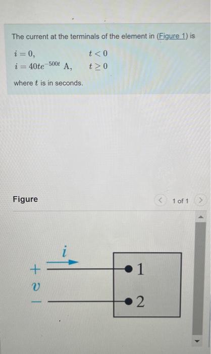 Solved The current at the terminals of the element in | Chegg.com