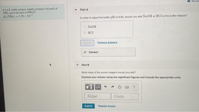 Solved A Revi Part A A10-L buffer solutan initially contains | Chegg.com