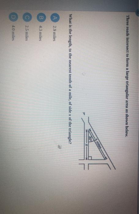 Solved Three roads intersect to form a large triangular area | Chegg.com