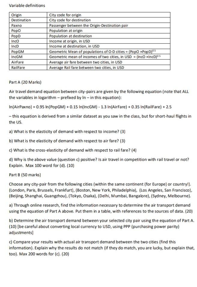 Solved Part C (30 Marks) Imagine the rail travel demand | Chegg.com