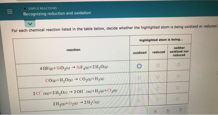 Solved O SIMPLE REACTIONS Recognizing reduction and | Chegg.com