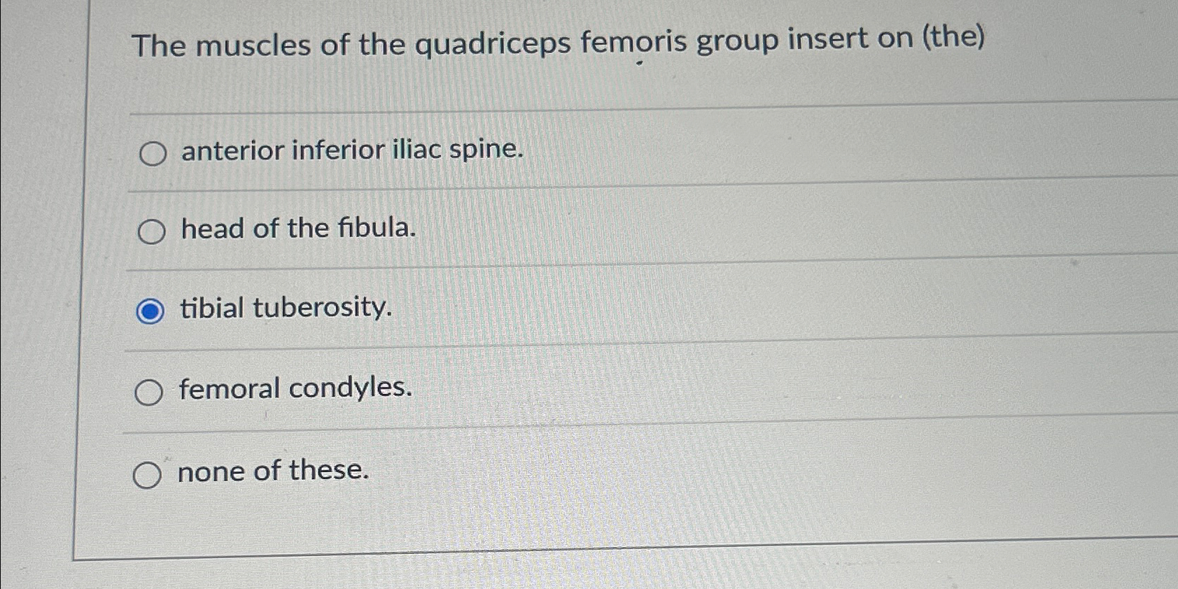 Solved The muscles of the quadriceps femoris group insert on | Chegg.com