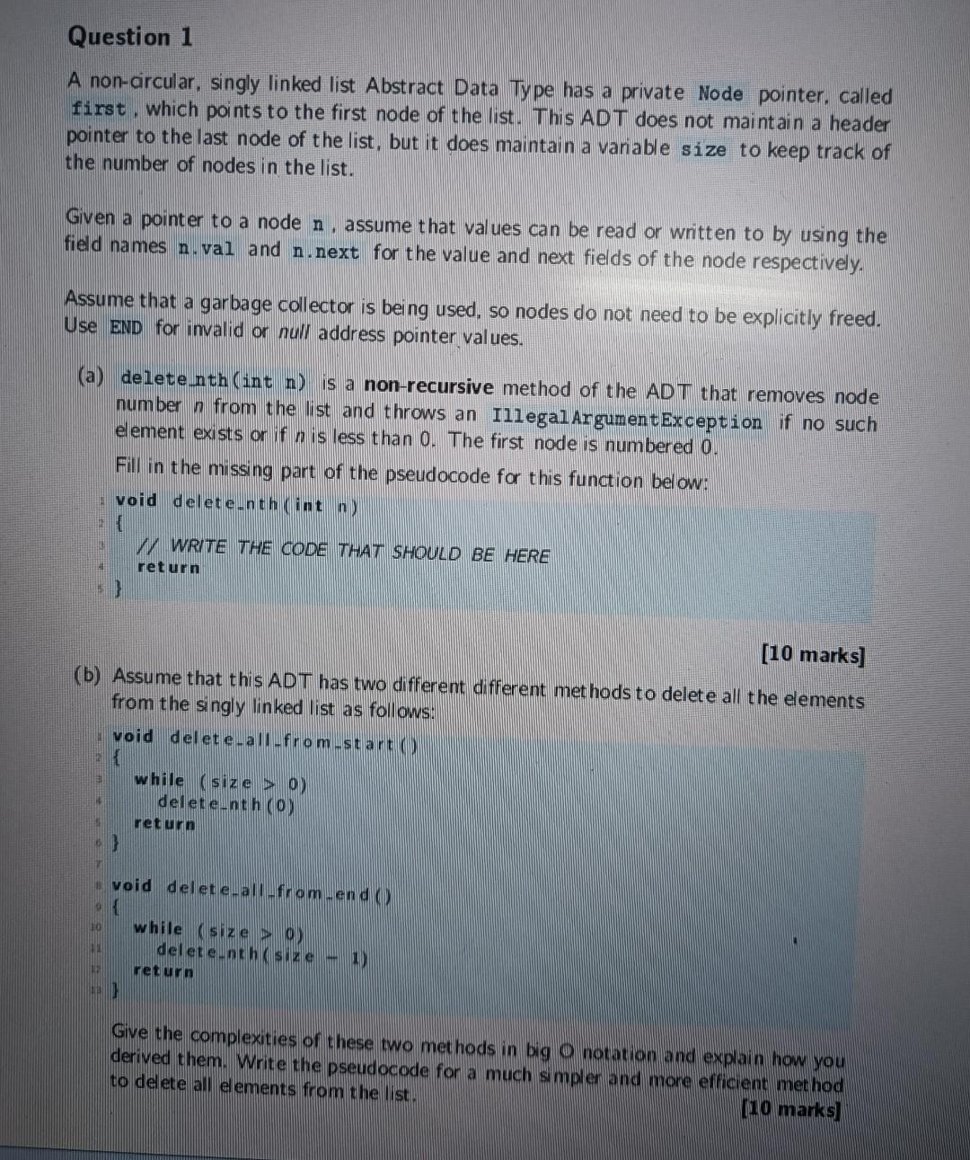 Solved Question 1 A non-arcular, singly linked list Abstract | Chegg.com