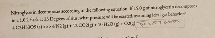 Solved Nitroglycerin decomposes according to the following | Chegg.com