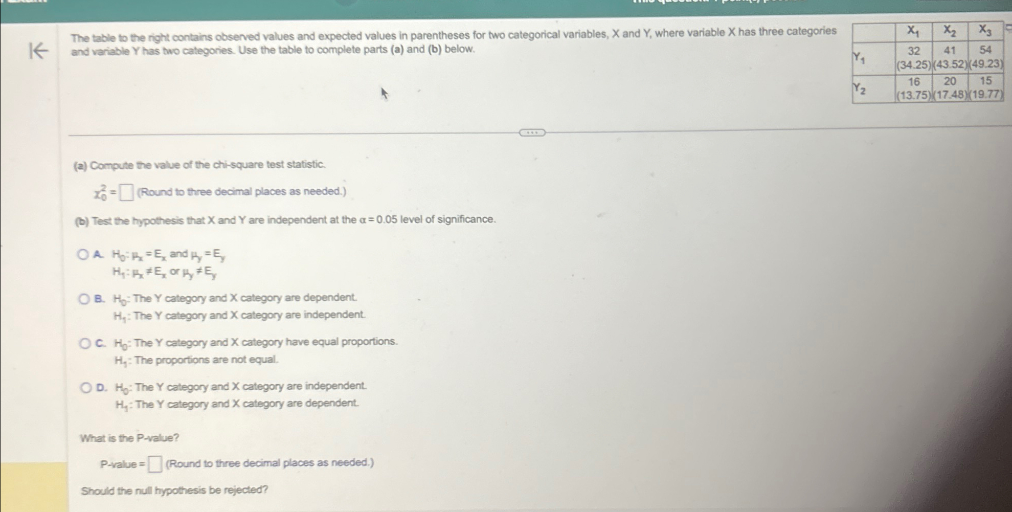 Solved The table to the right contains observed values and | Chegg.com