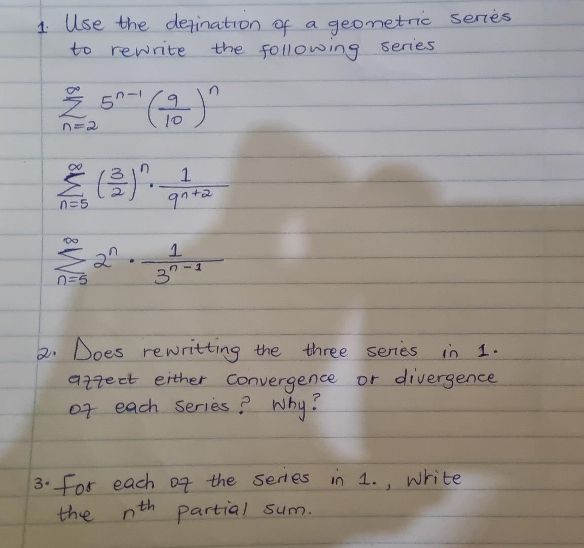 Solved 1. Use the defination of a geometric seres to rewrite | Chegg.com