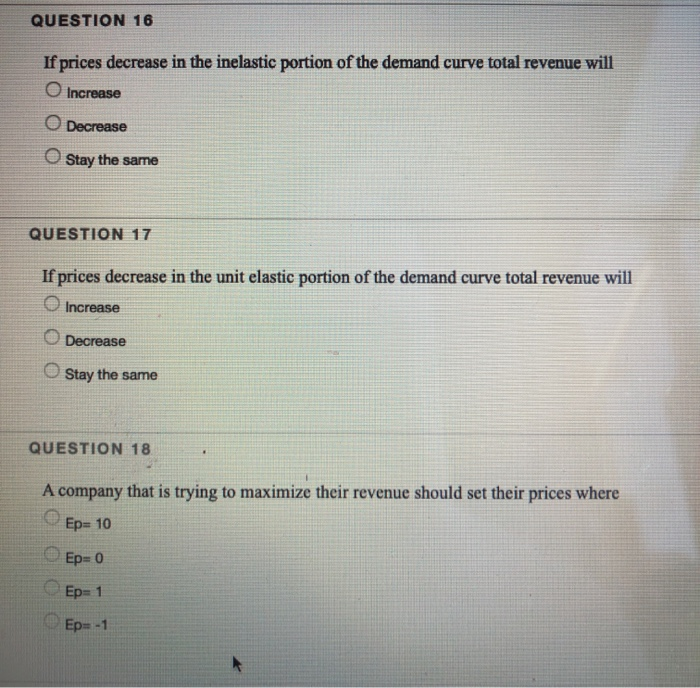 Solved Question 16 If Prices Decrease In The Inelastic 8548
