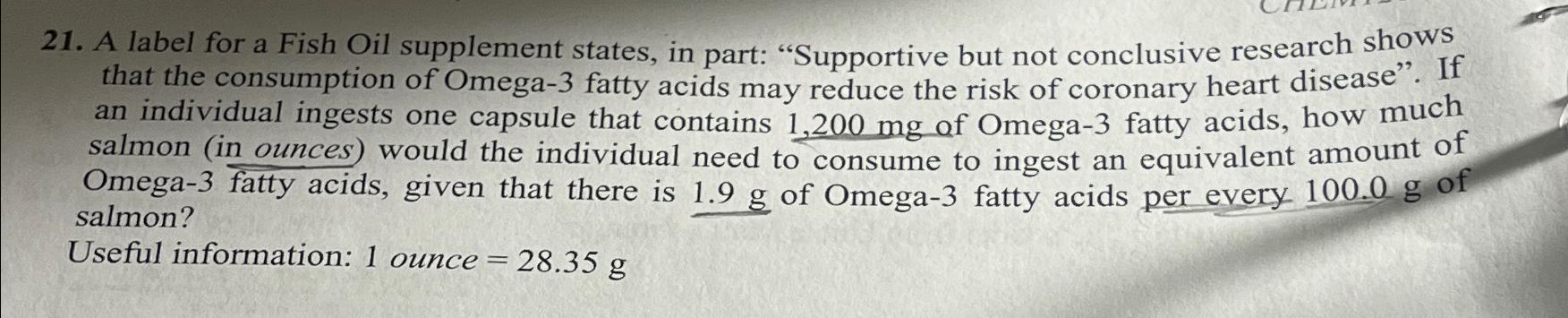 Solved A label for a Fish Oil supplement states, in part: | Chegg.com