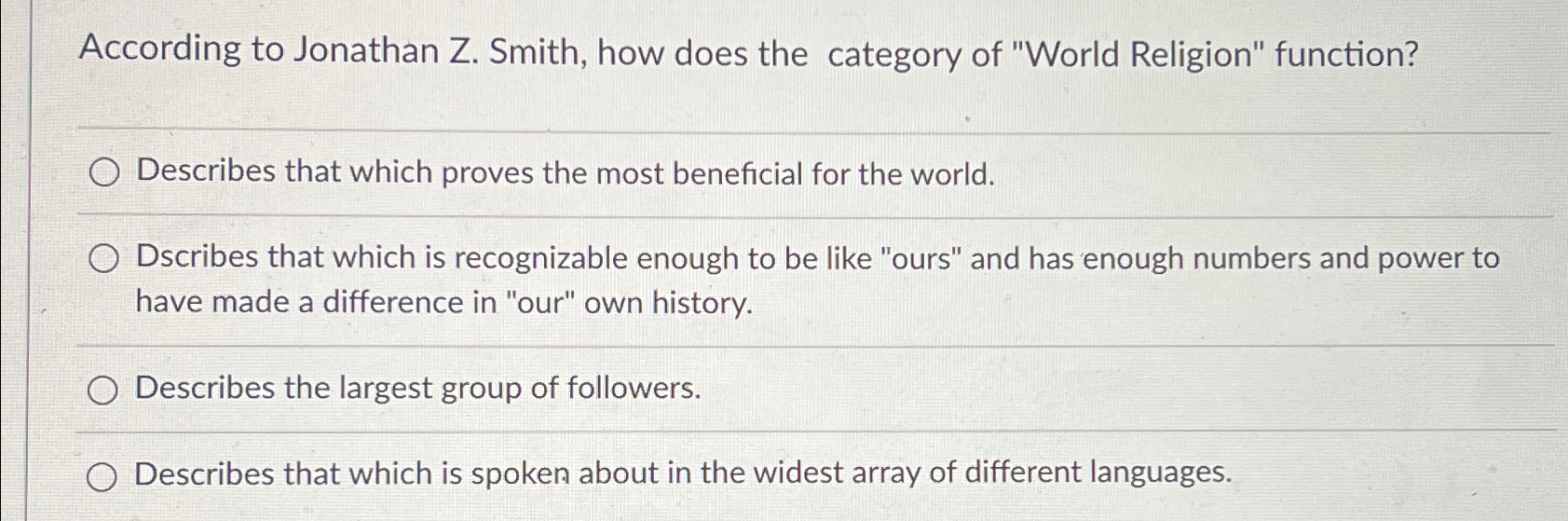 Solved According to Jonathan Z. ﻿Smith, how does the | Chegg.com