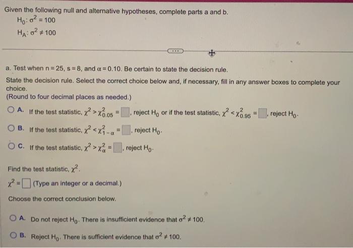 Solved Given the following null and alternative hypotheses, | Chegg.com