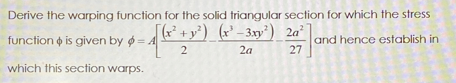 Solved Derive the warping function for the solid triangular | Chegg.com